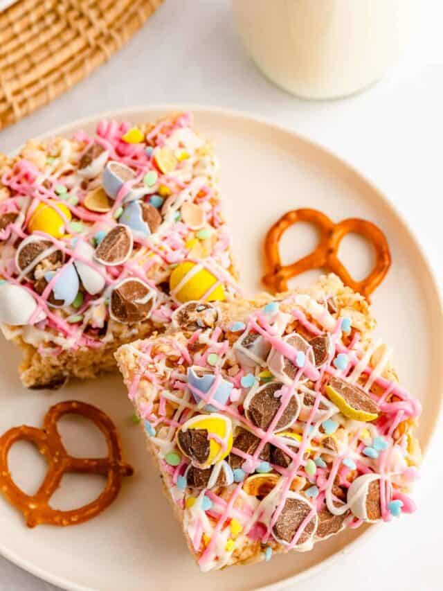 Mini Egg Rice Krispie Treats With Pretzels Story - Salt & Spoon