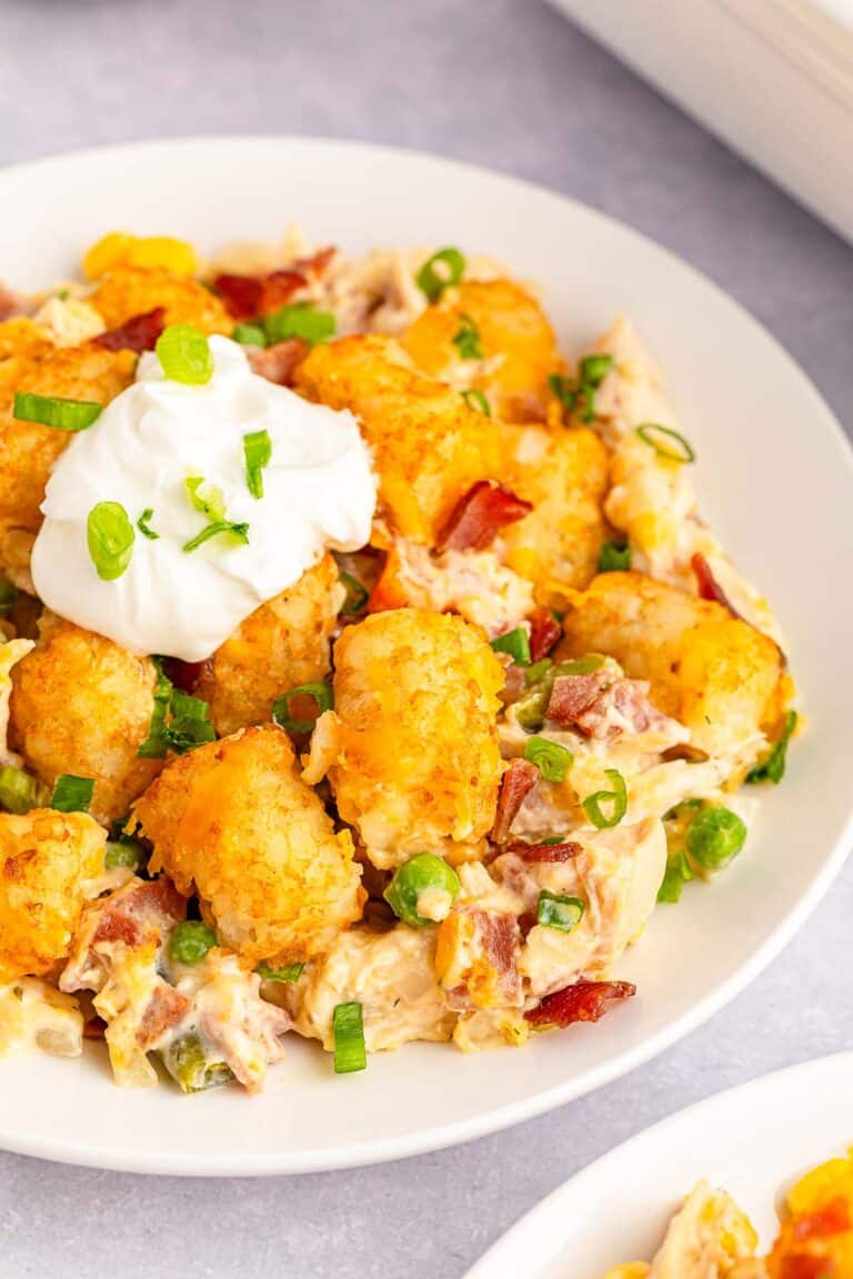 Easy Cheesy Loaded Chicken Tater Tot Casserole - Salt & Spoon